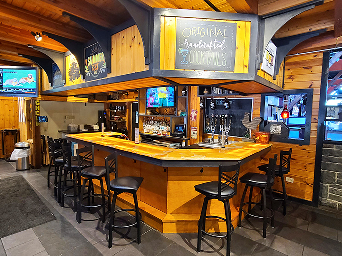 A bar that feels like it was designed by someone who actually enjoys sitting at bars, with warm wood tones and that "everyone knows your name" neighborhood vibe.