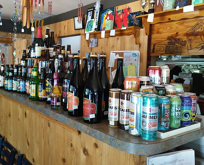 The bar showcases an impressive collection that says, "We take our beverages as seriously as our barbecue."