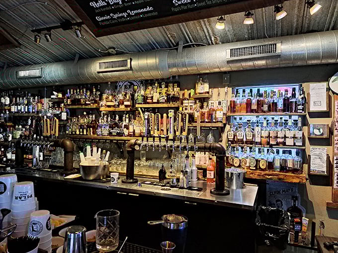 A bar stocked for serious business&mdash;because sometimes your grits need a splash of something stronger than butter to start the day right.