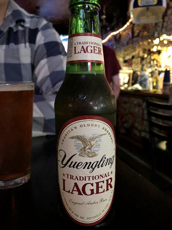 A Yuengling stands ready for duty&mdash;cooling the palate between bites of burger behemoth. The oldest American brewery meets Columbus' burger legend.