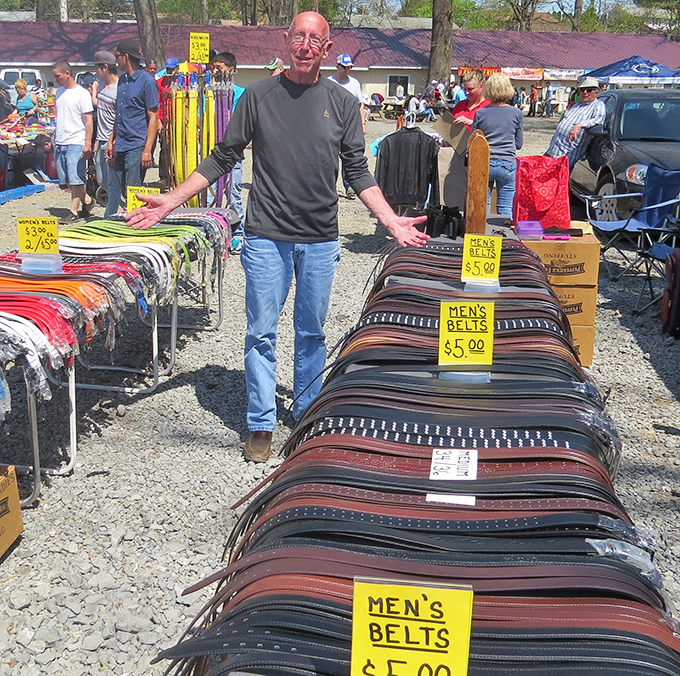 The belt bonanza! Where $5 buys you not just a way to keep your pants up, but a genuine leather conversation starter.