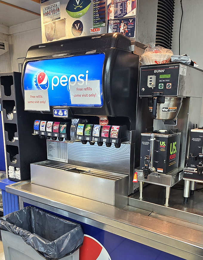 Free refills: two beautiful words that make this Pepsi machine a beacon of hospitality. True Southern generosity starts with unlimited sweet tea options.