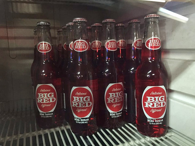 A fridge full of Big Red soda, the ruby-colored Texas tradition. Like liquid bubble gum in the best possible way.