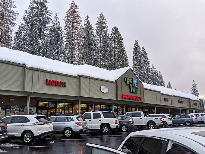 Big Trees Market isn't just a grocery store&mdash;it's Arnold's social hub where winter provisions and local gossip are gathered with equal enthusiasm.
