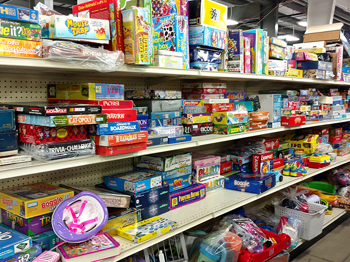 Board game heaven where family night champions are born. These shelves hold more potential for competitive bonding than the Olympics and Thanksgiving combined.