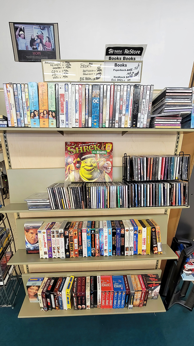 The book section&mdash;where Shrek rubs shoulders with Harrison Ford. Your next literary adventure costs less than your morning coffee.