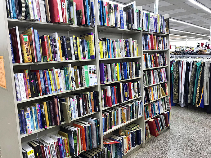 The book section – a literary buffet where cookbooks, bestsellers, and forgotten classics wait for their next chapter in someone's home.