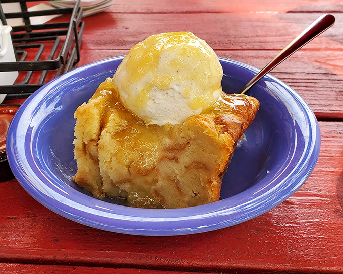 Bread pudding topped with vanilla ice cream that melts into every warm, cinnamon-spiced crevice. Comfort food that makes you forget your troubles—and your diet.