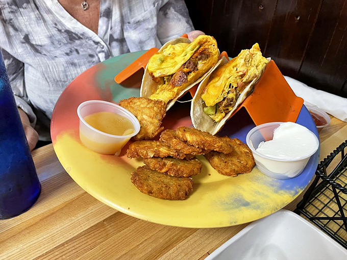 Breakfast tacos that bridge the gap between Taco Tuesday and Rise-and-Shine Wednesday. Those golden-fried sides are the supporting actors who steal the show.