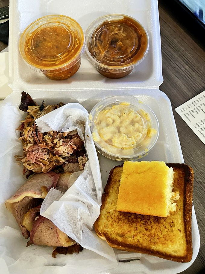 BBQ to-go means the party continues at home. That cornbread square isn't just a side&mdash;it's the golden ticket to happiness.