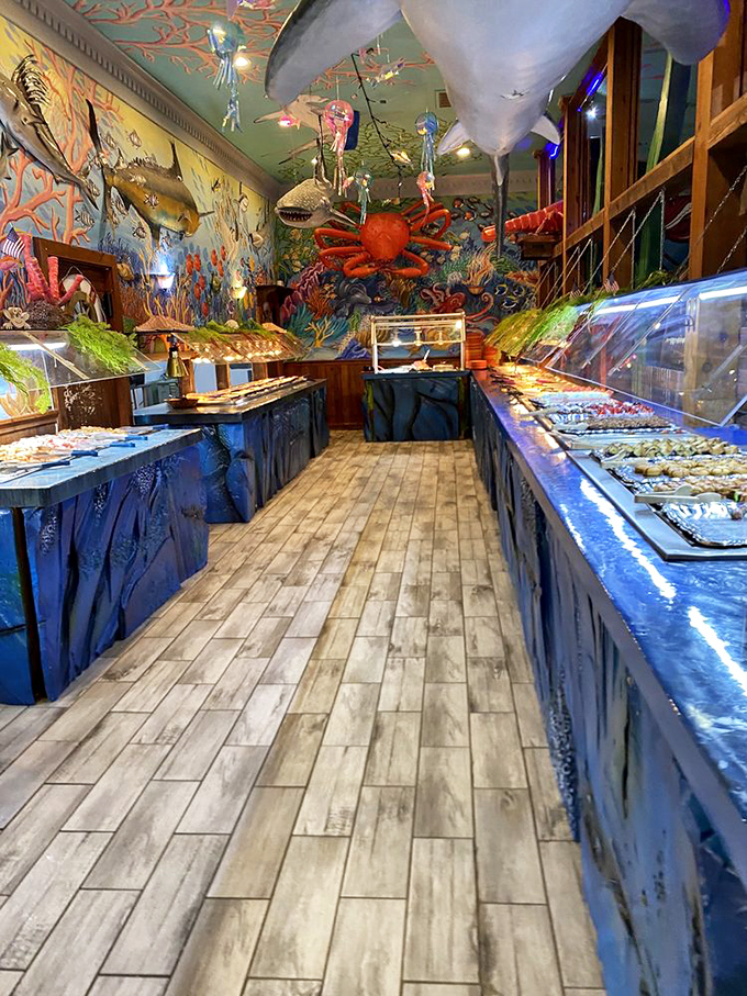 The buffet corridor&mdash;where dreams come true and pants become slightly tighter. Worth every step and every bite.