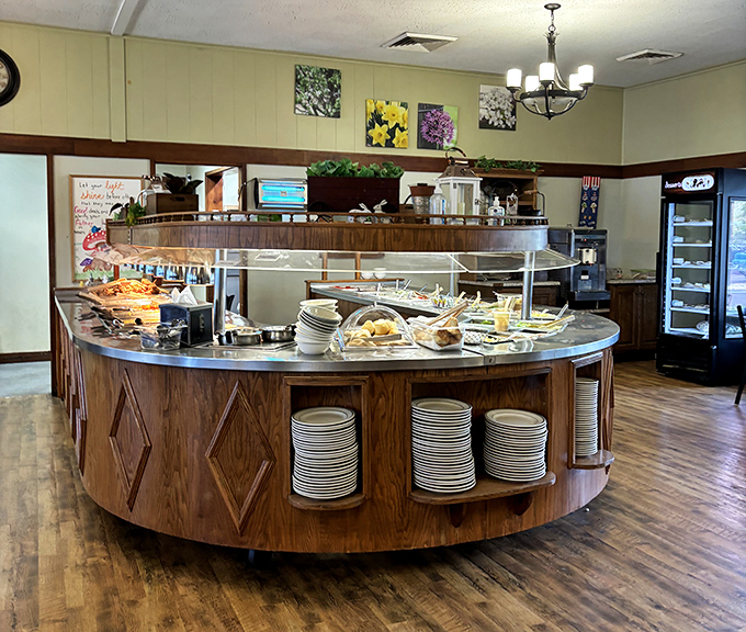 The circular buffet&mdash;nature's most perfect shape for ensuring you can attack from any angle. A wooden carousel of culinary delights.