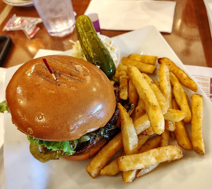 Juicy burger with crispy fries demonstrates that Park Place masters both breakfast and lunch classics.