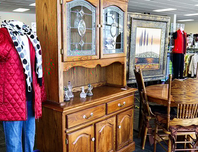 Grandma's china cabinet never looked so good. This sturdy oak hutch waits patiently to display your holiday dishes and family heirlooms.
