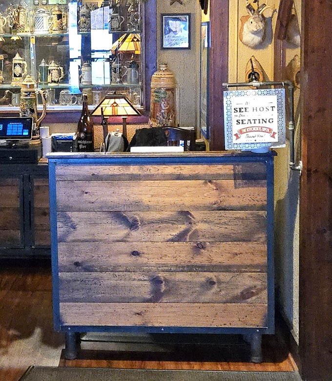 This rustic host station doesn't just welcome you to dinner—it's your first step into a world where "Gemütlichkeit" isn't just a word, it's a promise.