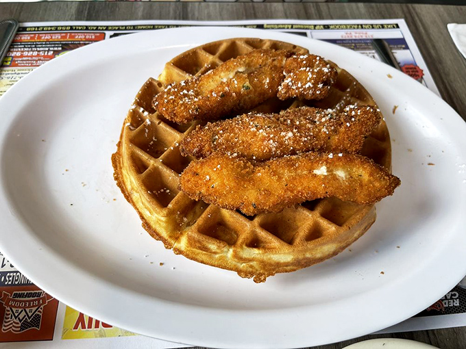 Chicken and waffles: the breakfast-lunch alliance that proves opposites not only attract but create culinary magic when they meet.