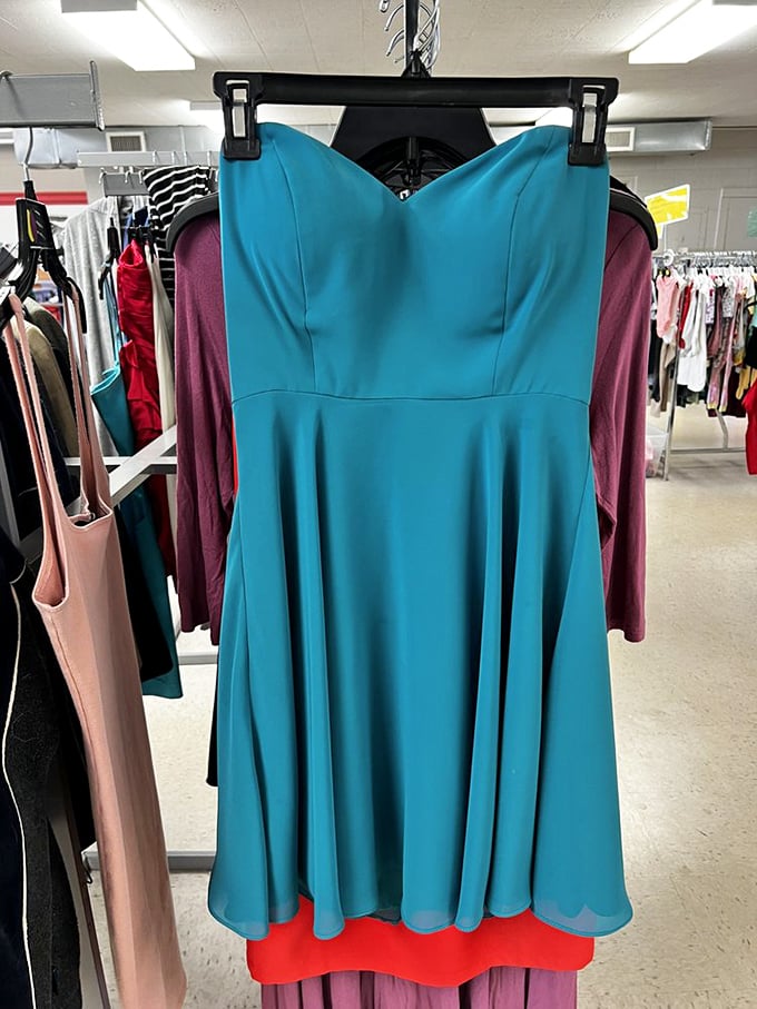 Formal wear finds! This teal stunner proves you can dress to impress without stressing your wallet at Furniture with a Heart.