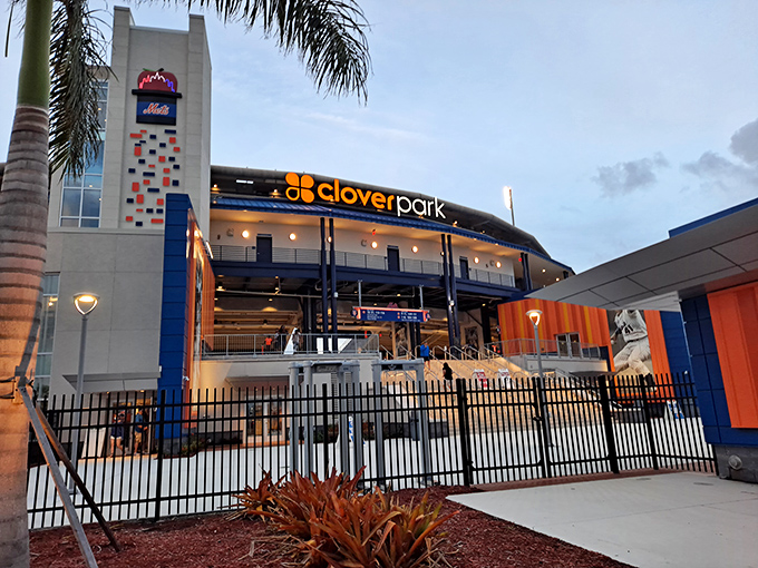 Clover Park lights up the evening sky, where baseball fans catch tomorrow's Mets stars at today's reasonable ticket prices.