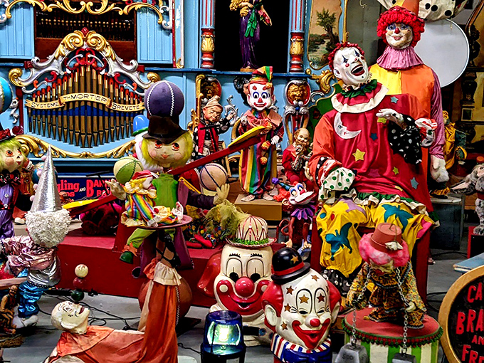 Not for the coulrophobic! This carnival of clown faces ranges from charming to slightly terrifying, capturing a century of painted smiles and childhood nightmares.