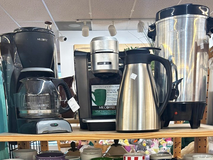 Coffee makers galore! Mr. Coffee machines that have brewed fewer cups than the ones sitting in most office break rooms.