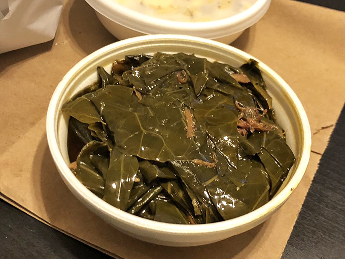 Collard greens that have clearly been introduced to pork and decided to start a beautiful friendship. Southern comfort in a northern state.