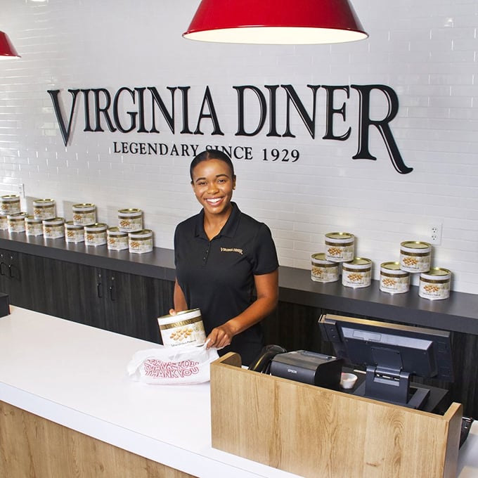 Behind this counter, Virginia's famous peanuts are packaged and ready to travel home with you. Resistance is futile.