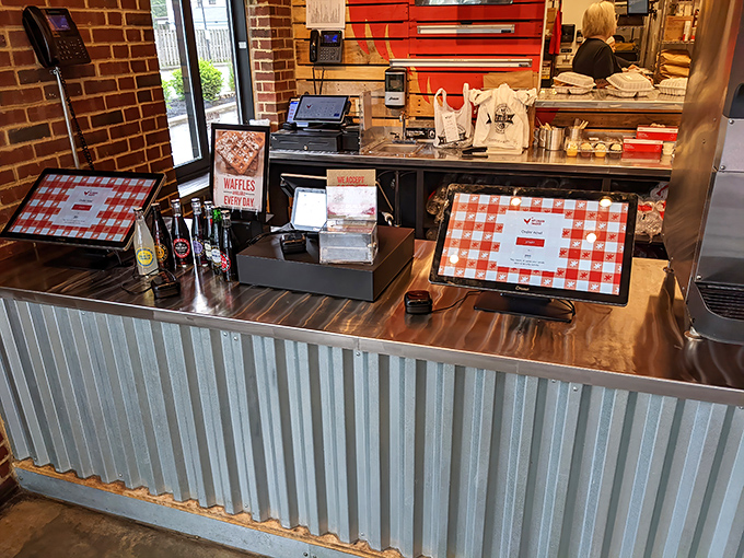 Where the magic begins – the counter's corrugated metal front and classic checkered accents set the stage for what's to come.