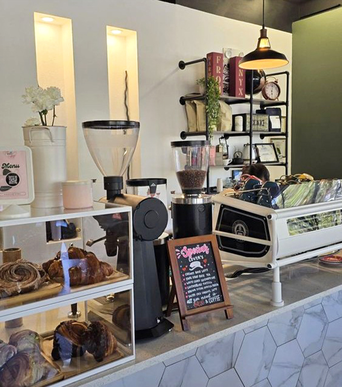 Coffee equipment that looks part science lab, part art installation. Those pastries in the case are performing their siren song to everyone in line.
