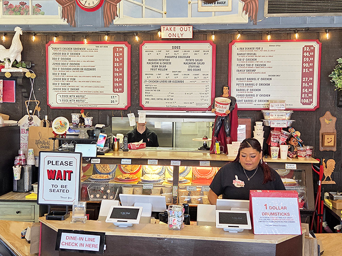 The counter where magic happens &ndash; where orders are taken, dollar drumsticks are advertised, and hungry patrons are told to "PLEASE WAIT."