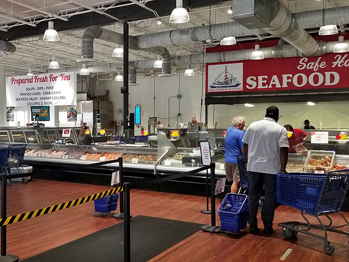 Where the magic happens – part seafood market, part restaurant kitchen. Like peeking behind the curtain at seafood's greatest show.