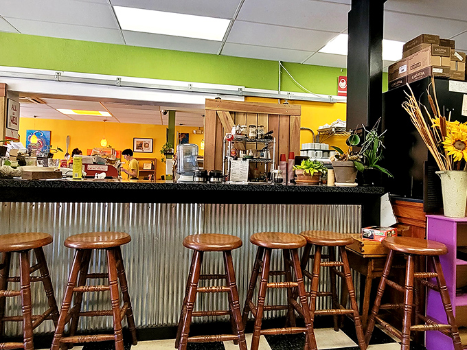Where the magic happens. Those wooden stools aren't just for sitting&mdash;they're front-row tickets to a plant-based culinary show worth applauding.