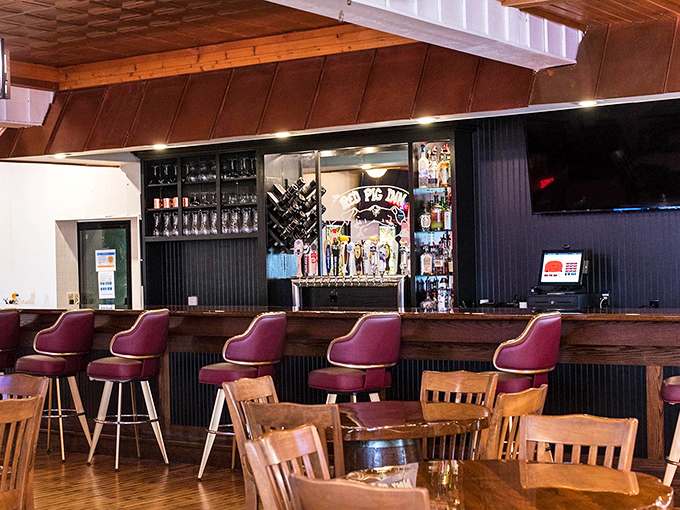 The bar area beckons with the promise of cold drinks and warm conversation&mdash;the perfect complement to smoky barbecue.