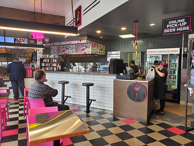 The counter where dreams come true and diets go to die. Notice the beer cooler&mdash;they understand that great chicken deserves proper accompaniment.