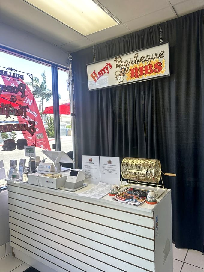 The gateway to flavor town. Simple counter, lottery-like anticipation, and the promise of smoky treasures.