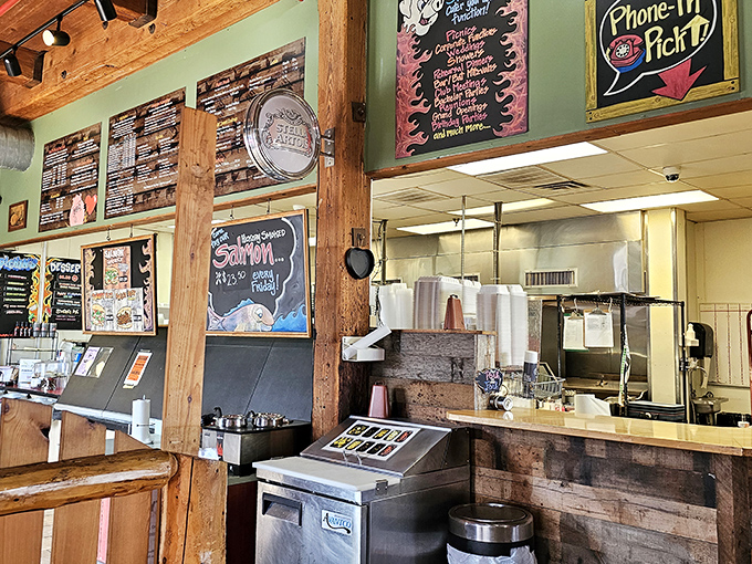 The ordering counter&mdash;where dreams are made and diets go to die, all beneath hand-written menu boards that promise smoky salvation.