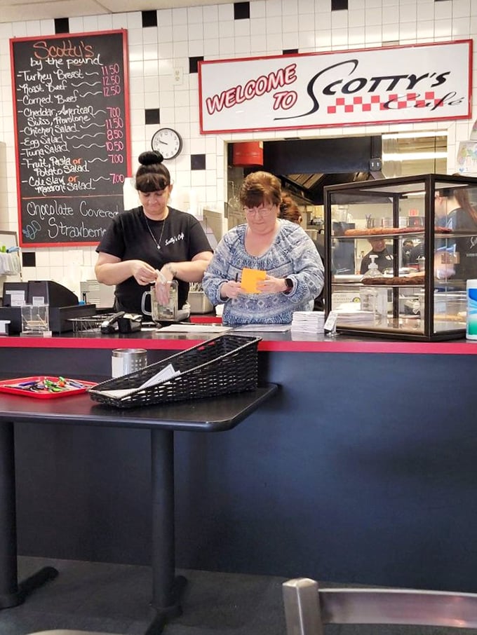 Where the magic happens. The counter at Scotty's is like watching live theater, except the drama involves perfectly flipped eggs and sizzling bacon. 