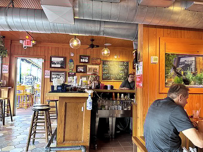 The well-worn bar tells stories of countless toasts to vacation days, fishing triumphs, and newfound friendships over cold drinks.