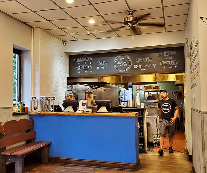 Where the magic happens: the counter area where dreams of perfectly seasoned meat and fresh pita become delicious reality.