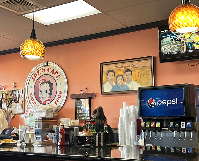 The heart of Joe's operation&mdash;where condiments stand at attention, menus rest between rounds, and every table feels like the best seat in the house.