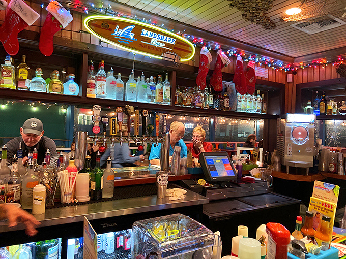 Bartenders here are part mixologist, part therapist. Christmas stockings hang year-round because every day feels like a holiday when the drinks flow.