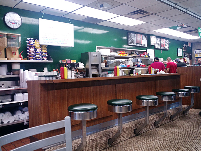Counter seating for those who like dinner and a show &ndash; sandwich assembly edition.