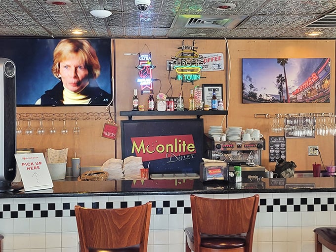 Counter seating: front-row tickets to the culinary show. That pressed tin ceiling has witnessed more food joy than a Thanksgiving parade.