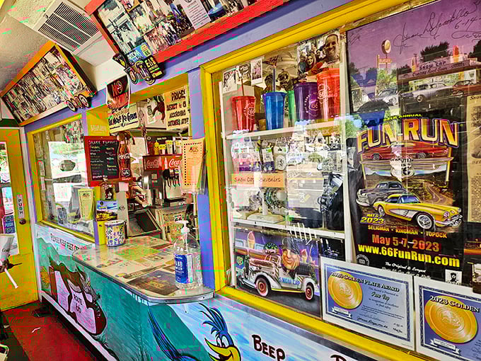 The colorful ceiling fan spins lazily above, as if time itself has decided to slow down just for your meal.