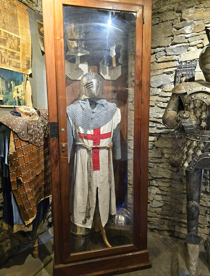 Not your average hall closet&mdash;this crusader knight stands eternal guard, chainmail and red cross ready for battles long since fought.