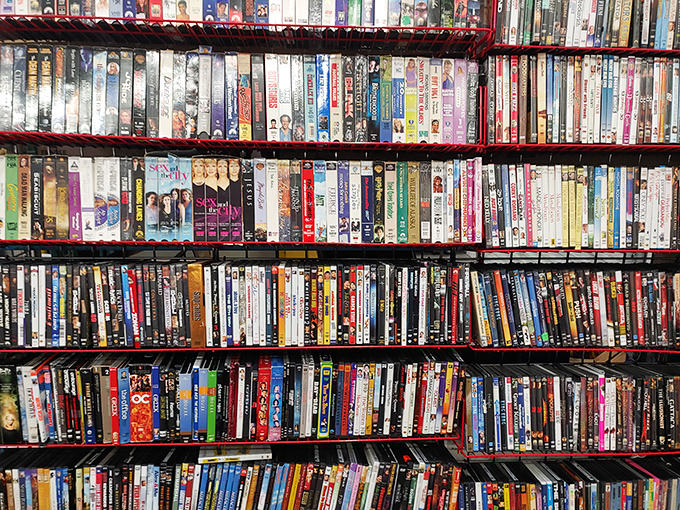 DVD shelves offer a time capsule of entertainment history. From blockbusters to obscure titles, it's Netflix in physical form without the monthly subscription.