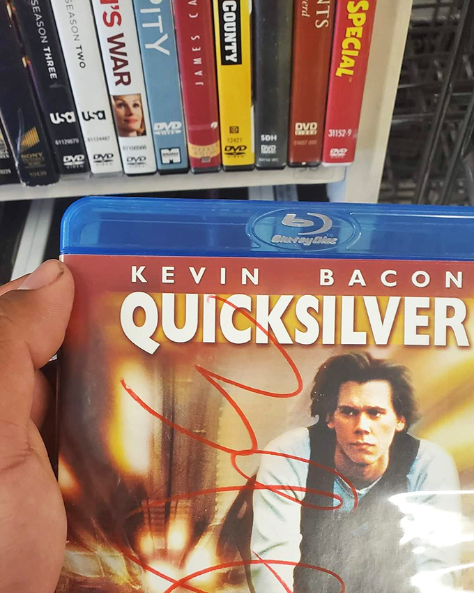 Kevin Bacon's "Quicksilver" on Blu-ray&mdash;proof that even Hollywood's six degrees of separation eventually lead to a thrift store shelf.
