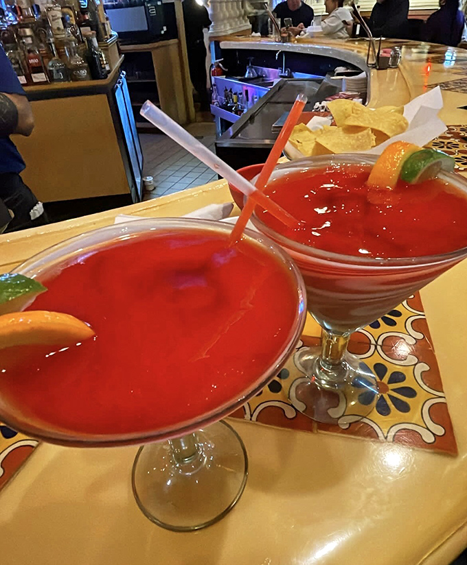 These margaritas glow with such vibrant color they could guide ships to shore, but they'll more likely guide you to ordering a second round.