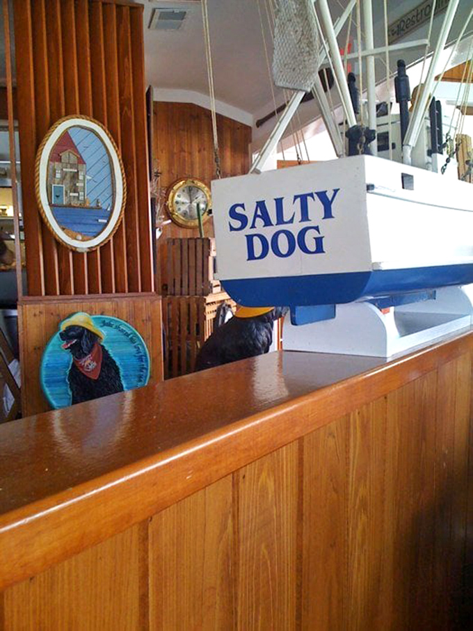 The nautical decor isn't just theme&mdash;it's commitment. That model boat isn't for show; it's ready to sail you straight to flavor town.