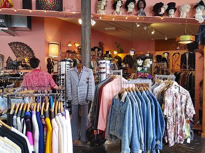 A sea of patterns and textures that would make modern department stores weep with inadequacy. This isn't shopping—it's curated time travel.