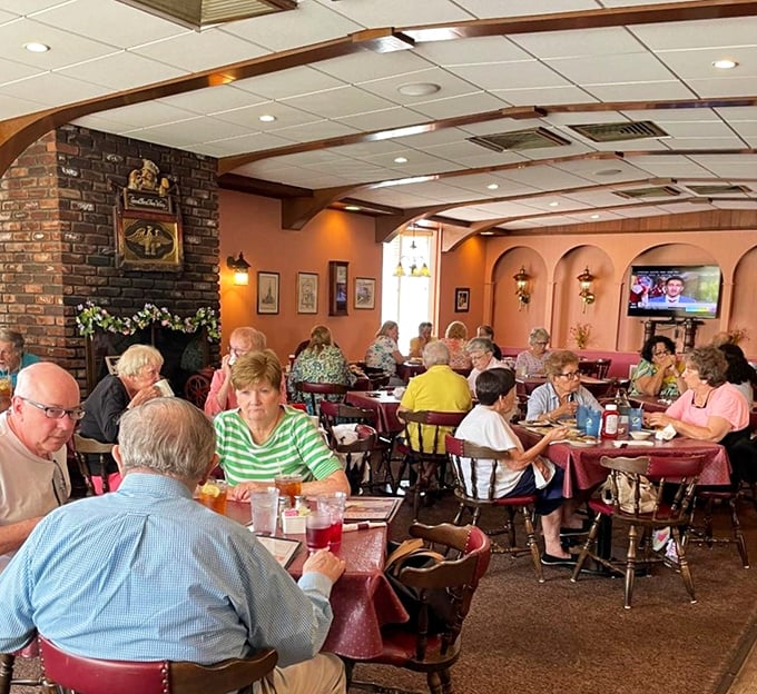 The dining room buzzes with the energy of regulars who've been solving the world's problems over coffee for decades.